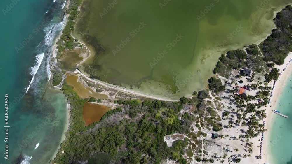 Daytime flight over Salt Cay, beach located in Morrocoy National Park ...