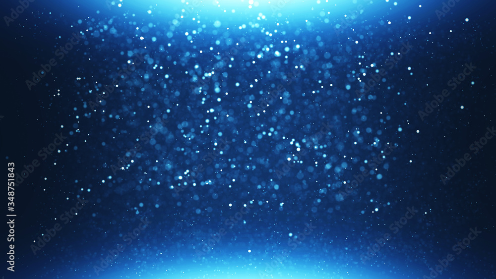 Blue particles shining stars dust bokeh glitter awards dust abstract background. Futuristic ...