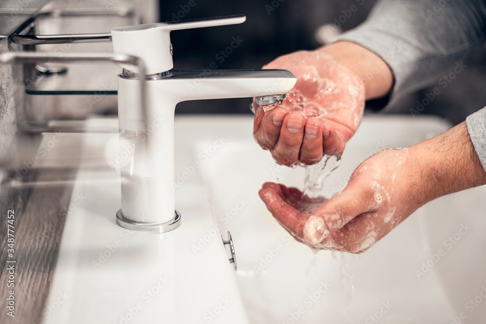 Coronavirus. Proper washing and handling of hands. Liquid antibacterial ...