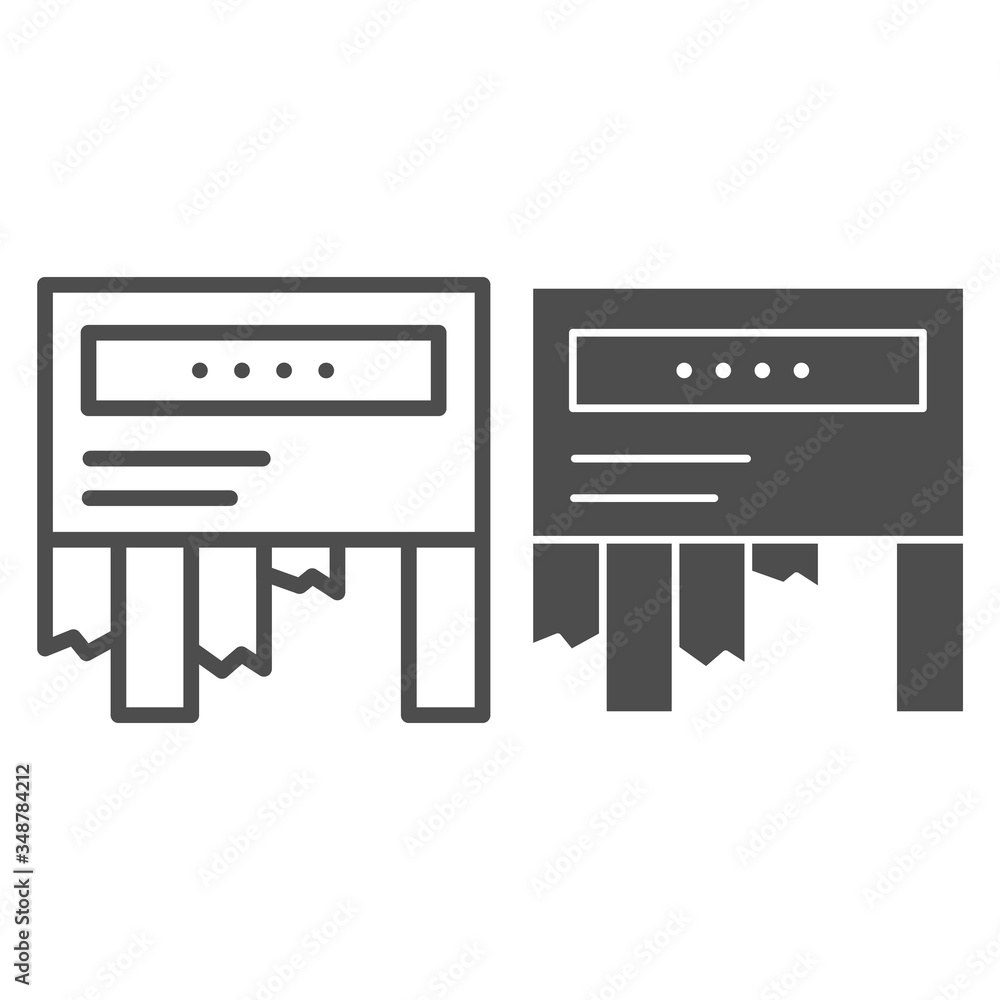 Tear-off ad line and solid icon. Tear off paper notice on the wall ...