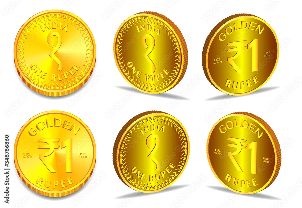 Coin of India in several 3D projections. Rupee 1 oz. of fine gold EPS10 ...