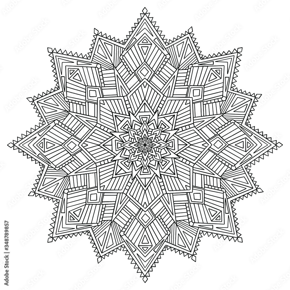 Geometric mandala for coloring book for adults. Vector outline ...