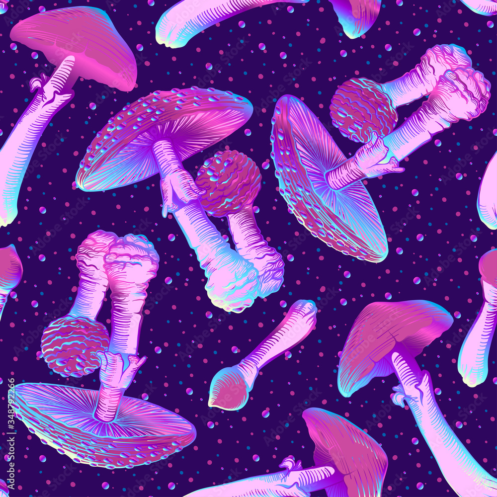 Seamless pattern, background with miraculous, hallucinogenic plants in ...