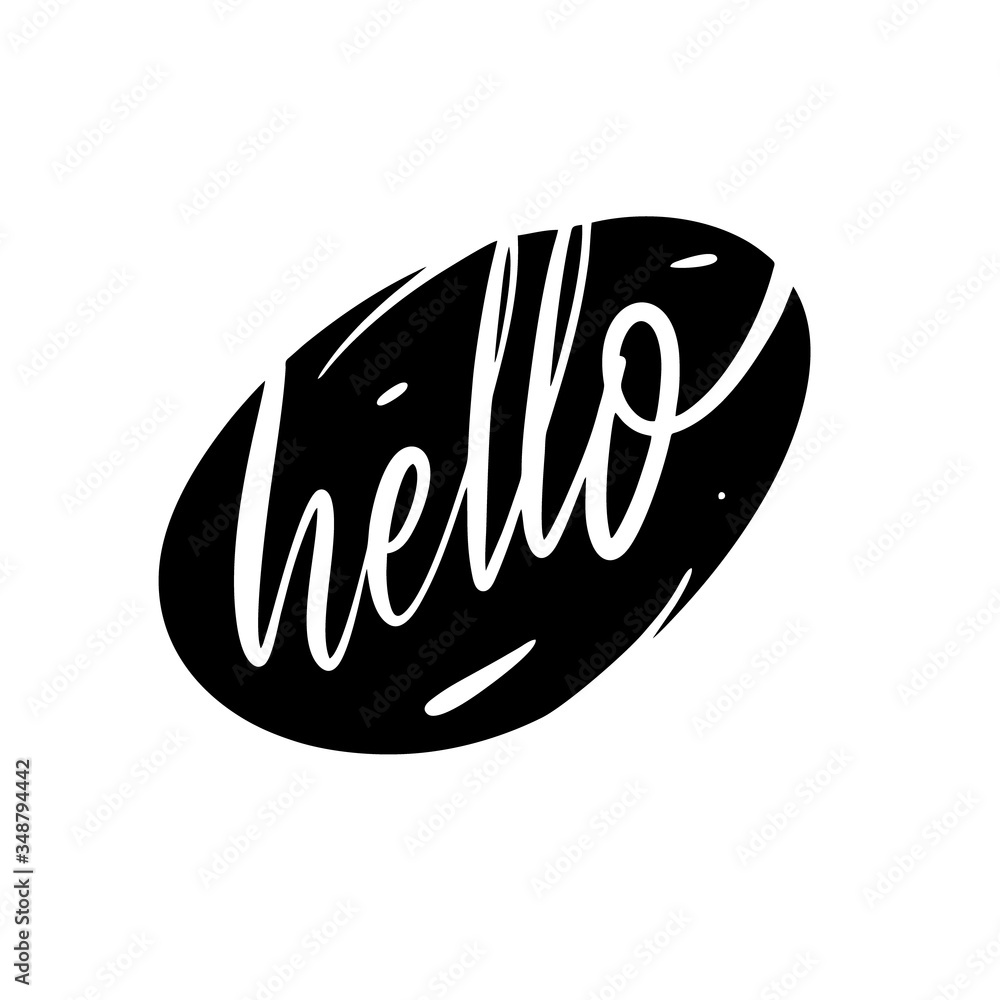 Hello word. Hand written lettering. Black color vector illustration ...