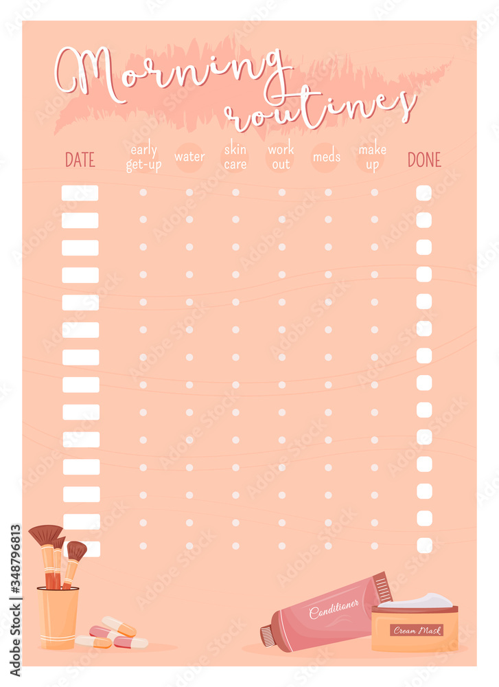 Morning routines creative planner page design. Self improvement task ...