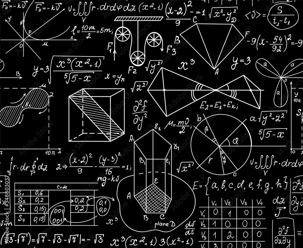 Mathematical vector seamless pattern with handwritten algebra formulas ...