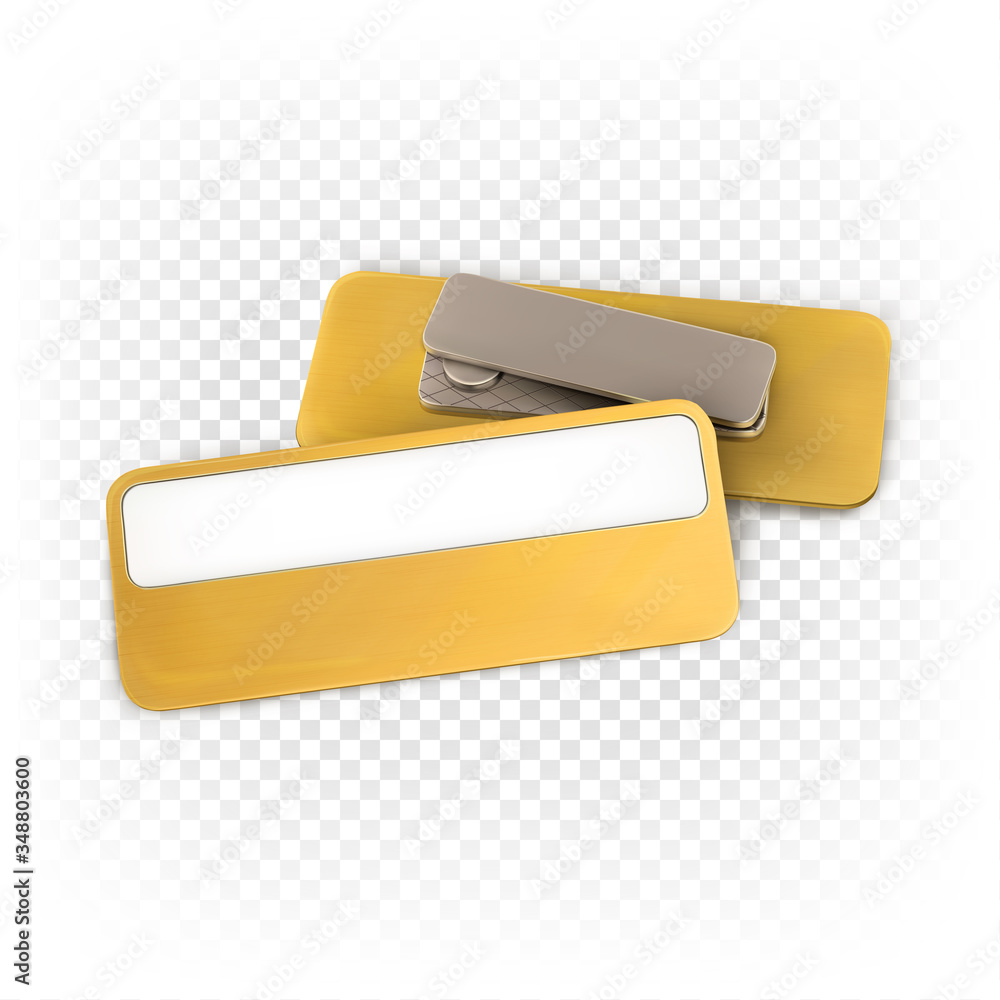 Metallic gold empty badge on a magnet of rectangular shape. Set of ...