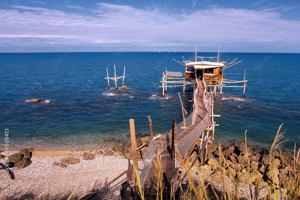 Beautiful scene of Typical fishing House on the sea. Fishing floating ...