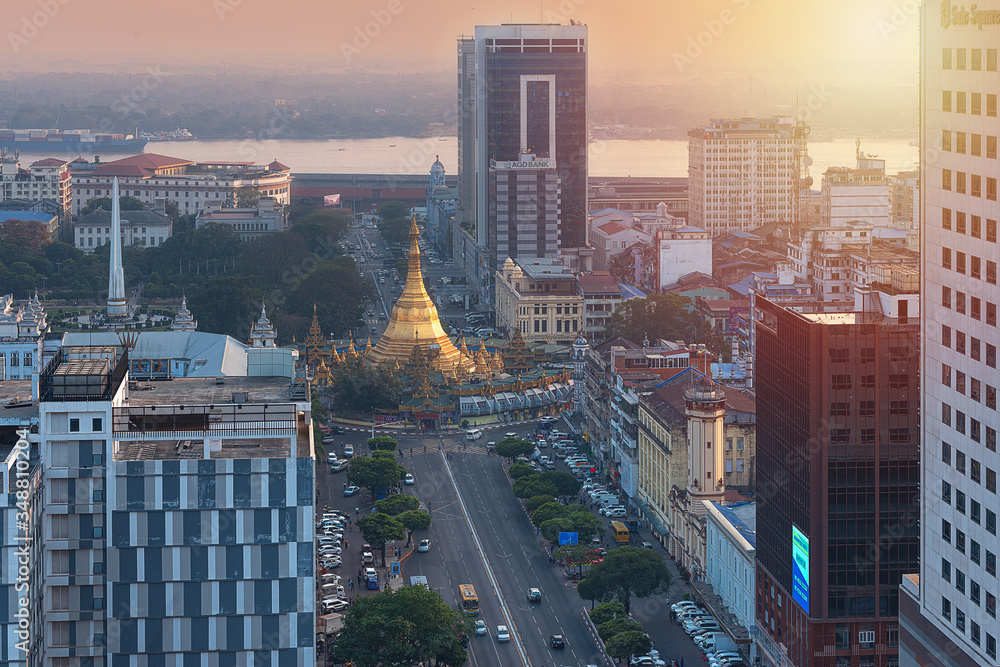 01/22/2020 Yangon, Myanmar (Burma), Aerial shot, view from the drone on ...