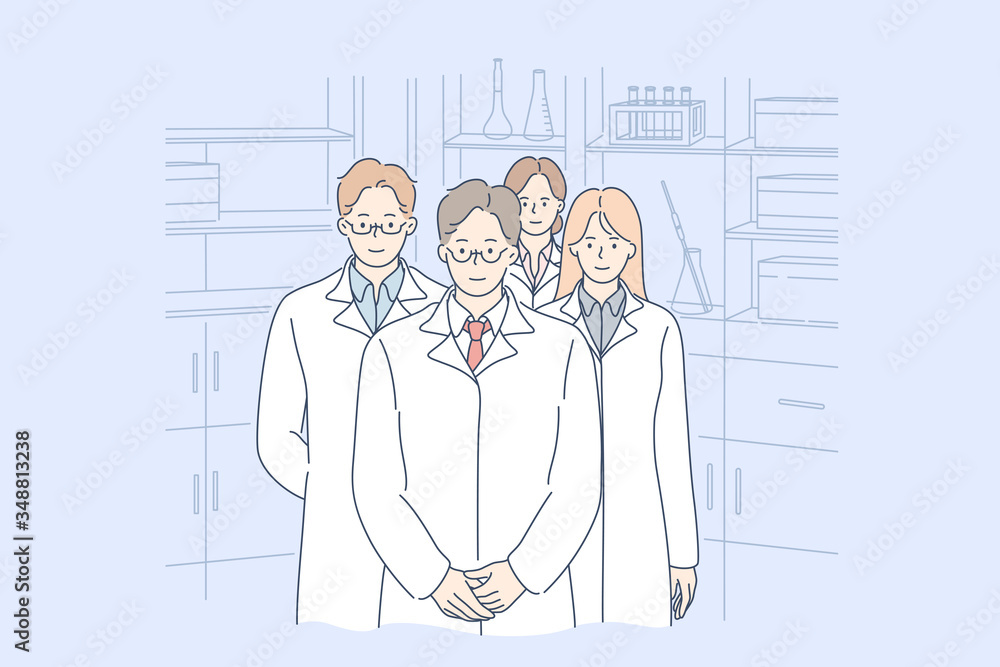 Healthcare, medicine, team, leadership concept. Group of young smiling ...