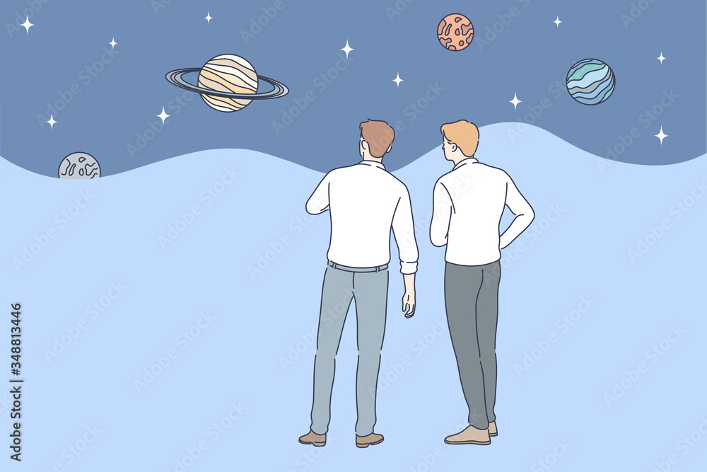 Creativity, thinking, dream, business concept. Team of thoughtful ...