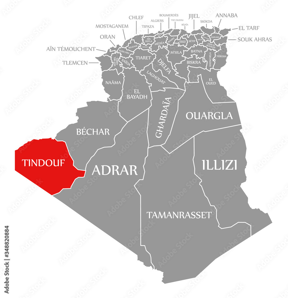 Tindouf red highlighted in map of Algeria Stock Vector | Adobe Stock