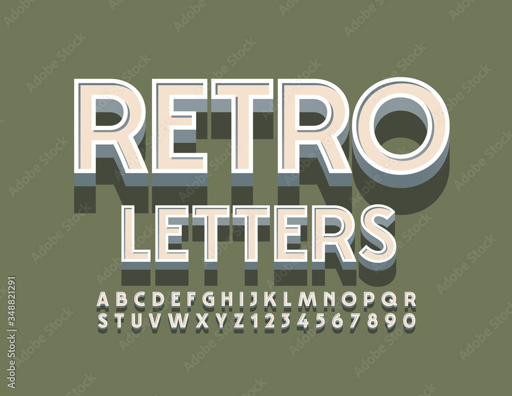 Vector Retro Alphabet Letters and Numbers. 3D Vintage Font Stock Vector ...