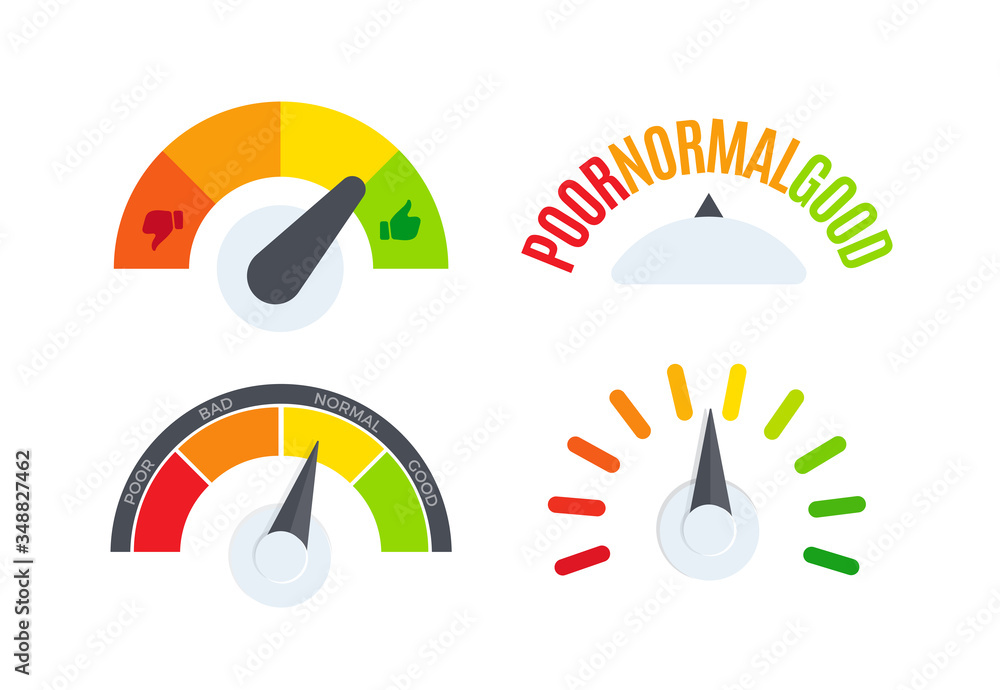 Business performance company review scale logo set. Speedometer ...