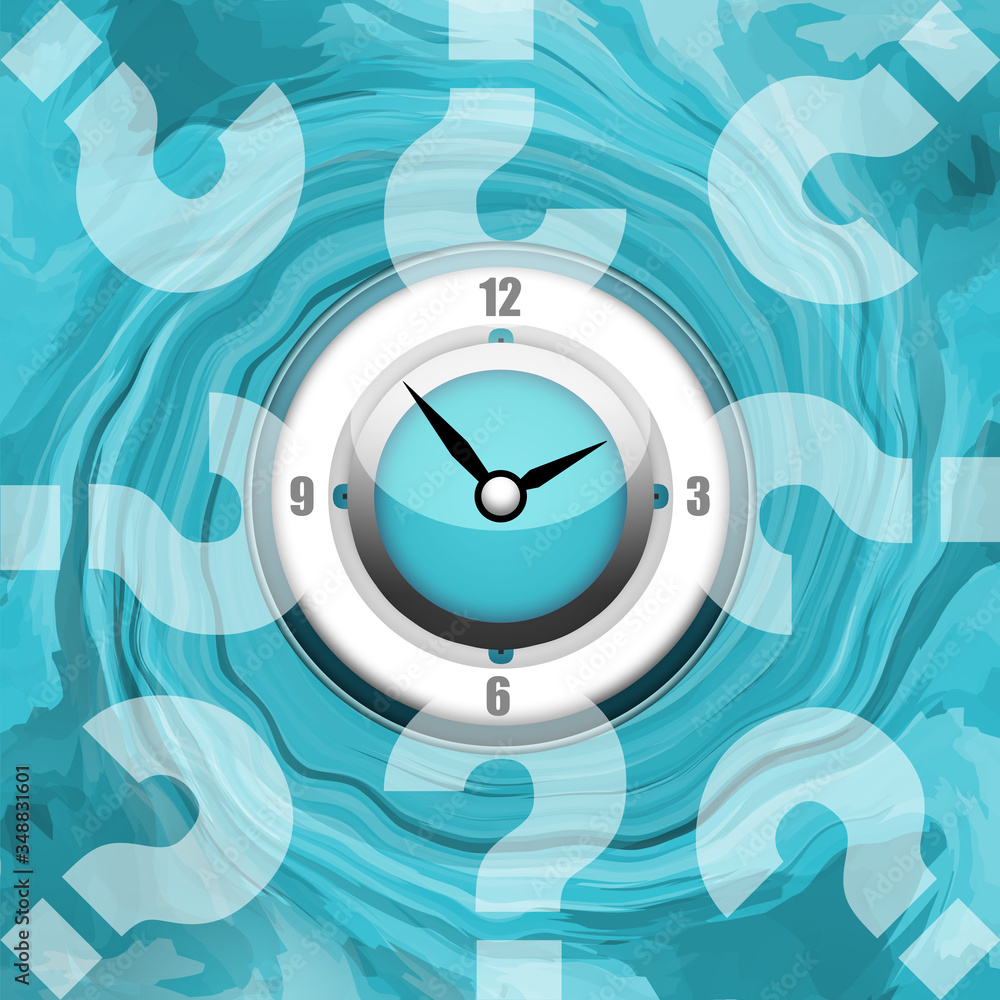 Time clock and question marks on whirlpool background Stock ...