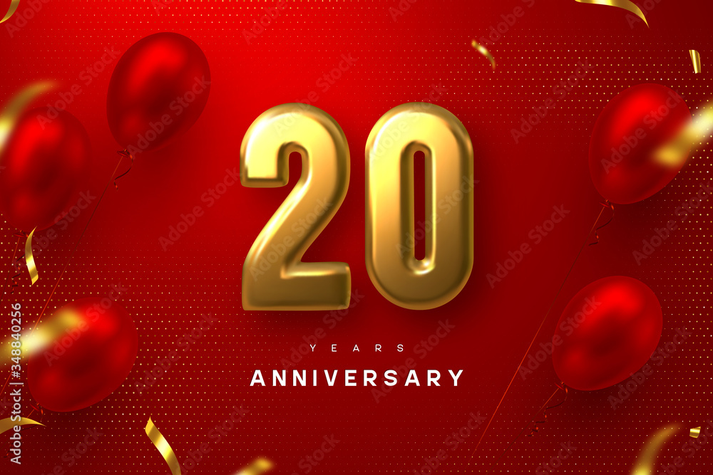 20 years anniversary celebration banner. 3d golden metallic number 20 ...