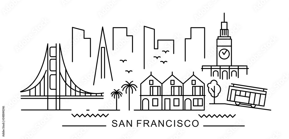 city of San Francisco in outline style on white Stock Vector | Adobe Stock