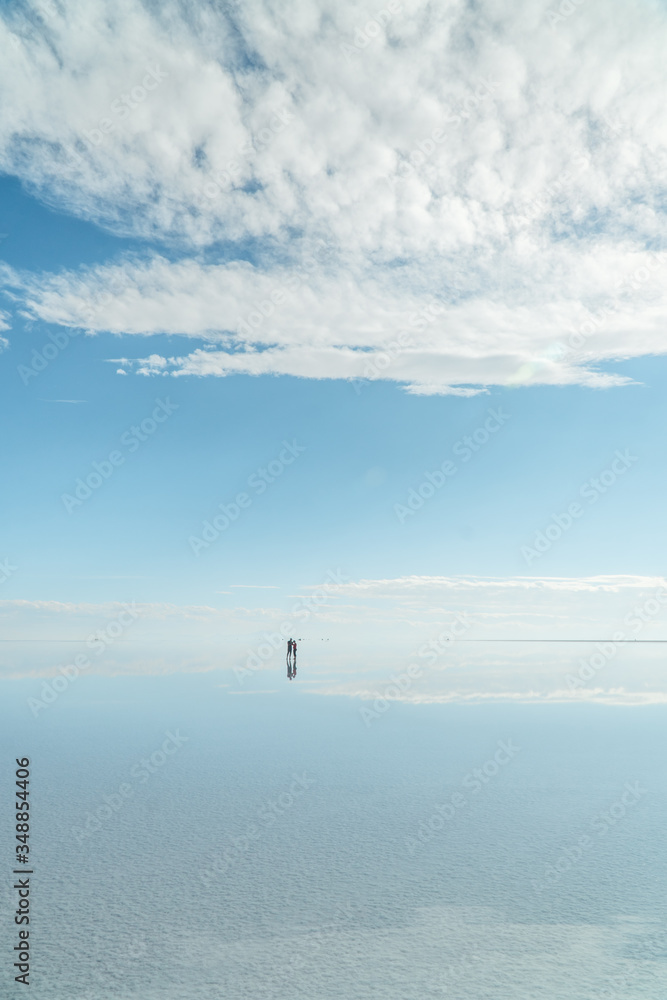 Blue Sky Clouds Mirror Reflection. People. Cloud Sky reflect on water ...