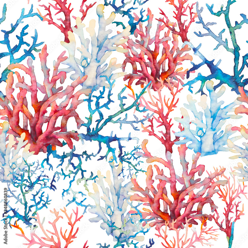 Watercolor coral seamless pattern. Hand drawn wallpaper design with ...