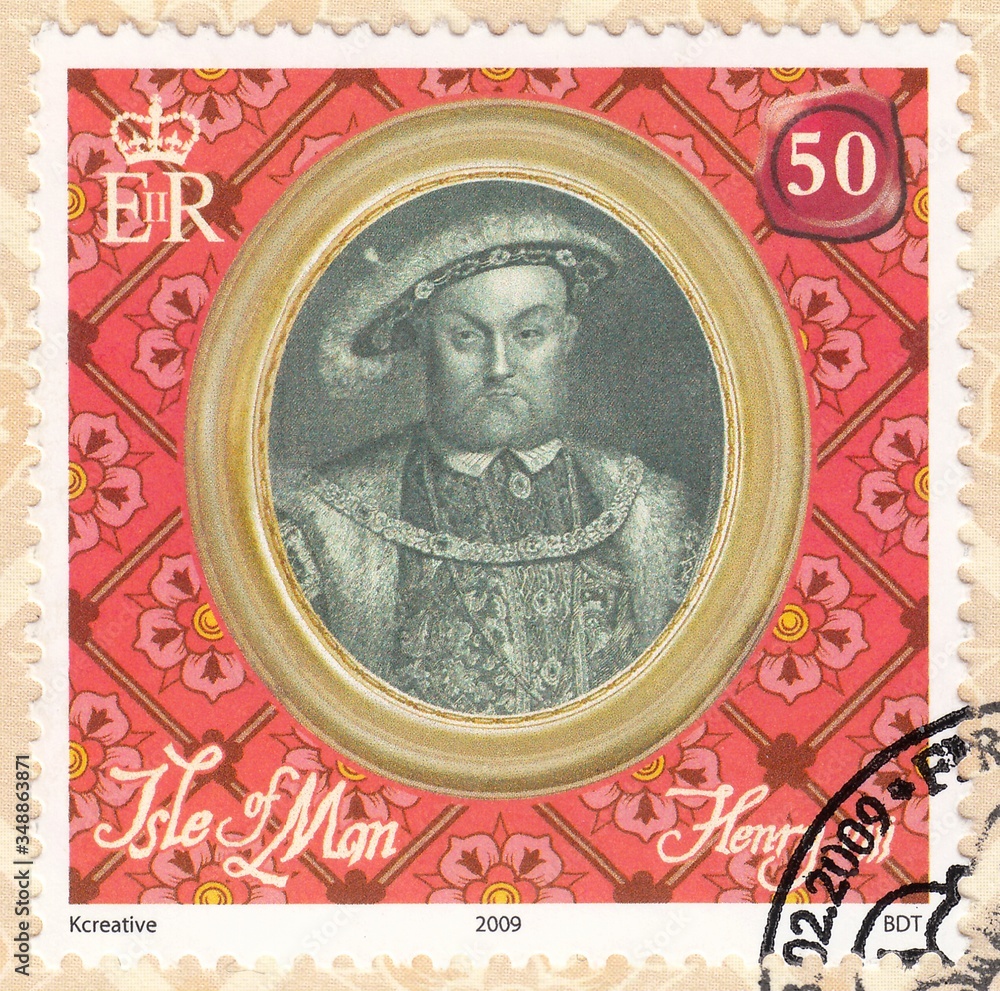 Henry VIII Tudor-king of England, stamp Isle of Man circa 2009 Stock ...