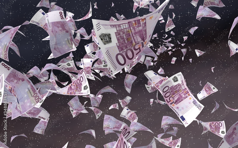 Flying euro banknotes on a outer space starry background. Money flying ...