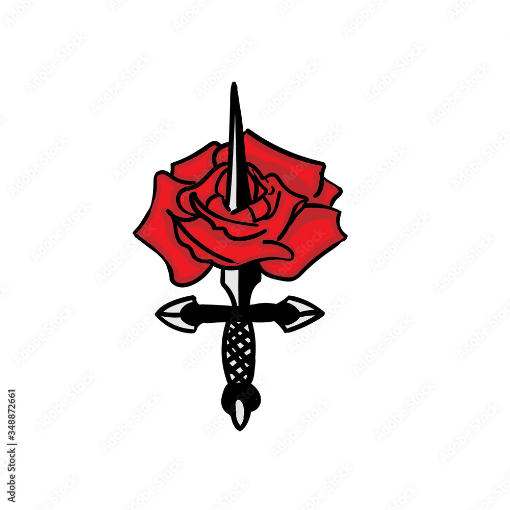 Rose sword logo vector | Flat sword medieval romance logo vector Stock ...