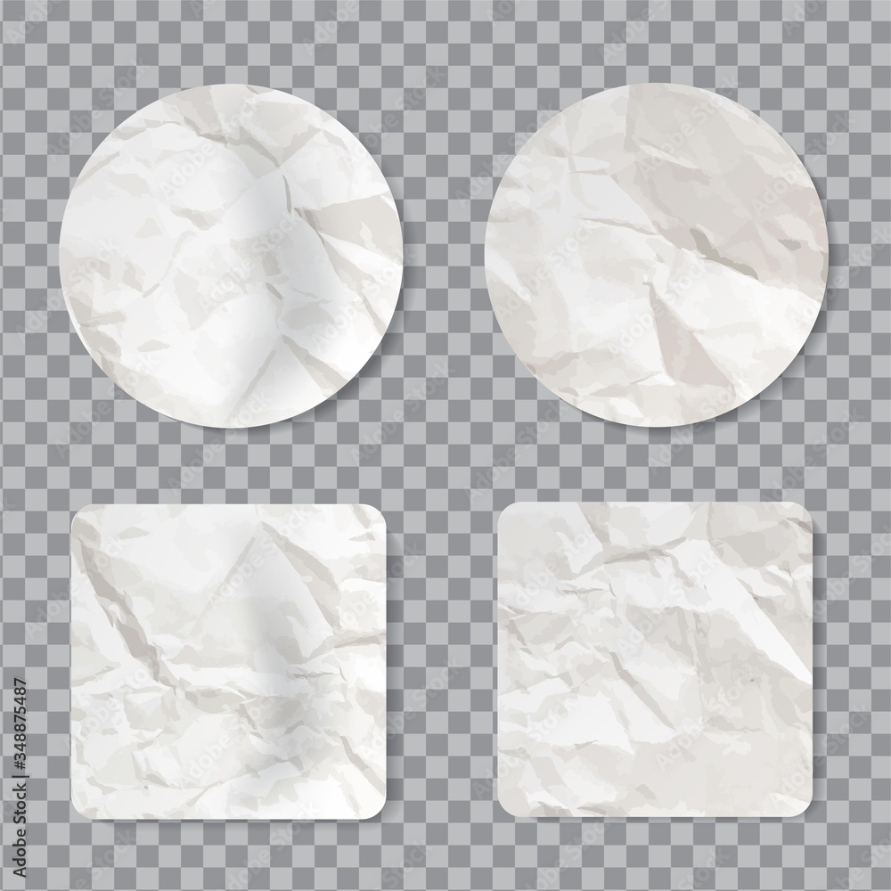 Blank crumpled sticker mockup. Empty sticky label with realistic ...