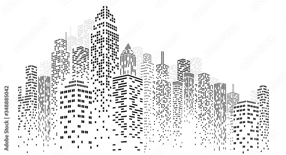 Abstract City vector, transparent city landscape, Dots Building in the ...