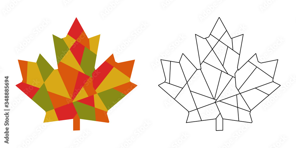 Maple leaf - mosaic set 2 in 1. Isolate leaves from pieces of triangles ...