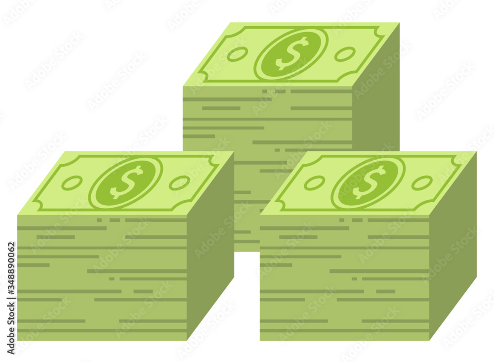 Tall three stacks of dollar bills Stock Vector | Adobe Stock