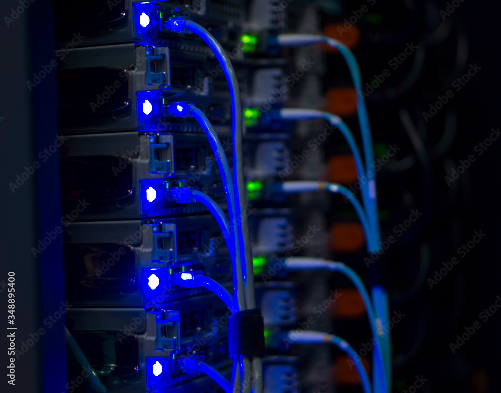 Indication of servers in the telecommunications cabinet from the back ...