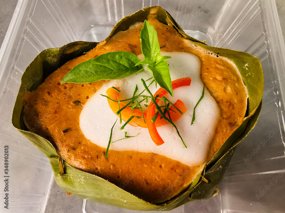 ็Hor Mok is Thai style steamed fish curry. It is fish meat mixed with ...