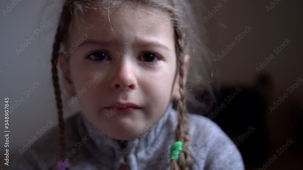 Mistreated child. Little girl upset. Child abuse and crying kid. Stock ...