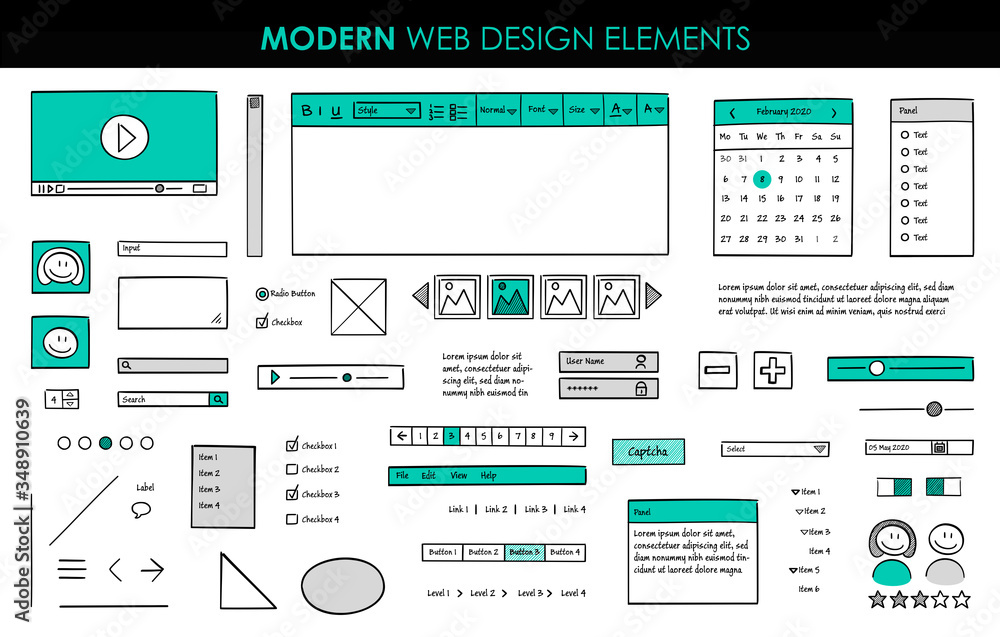 Set modern design elements page template. Website UI UX design hand ...