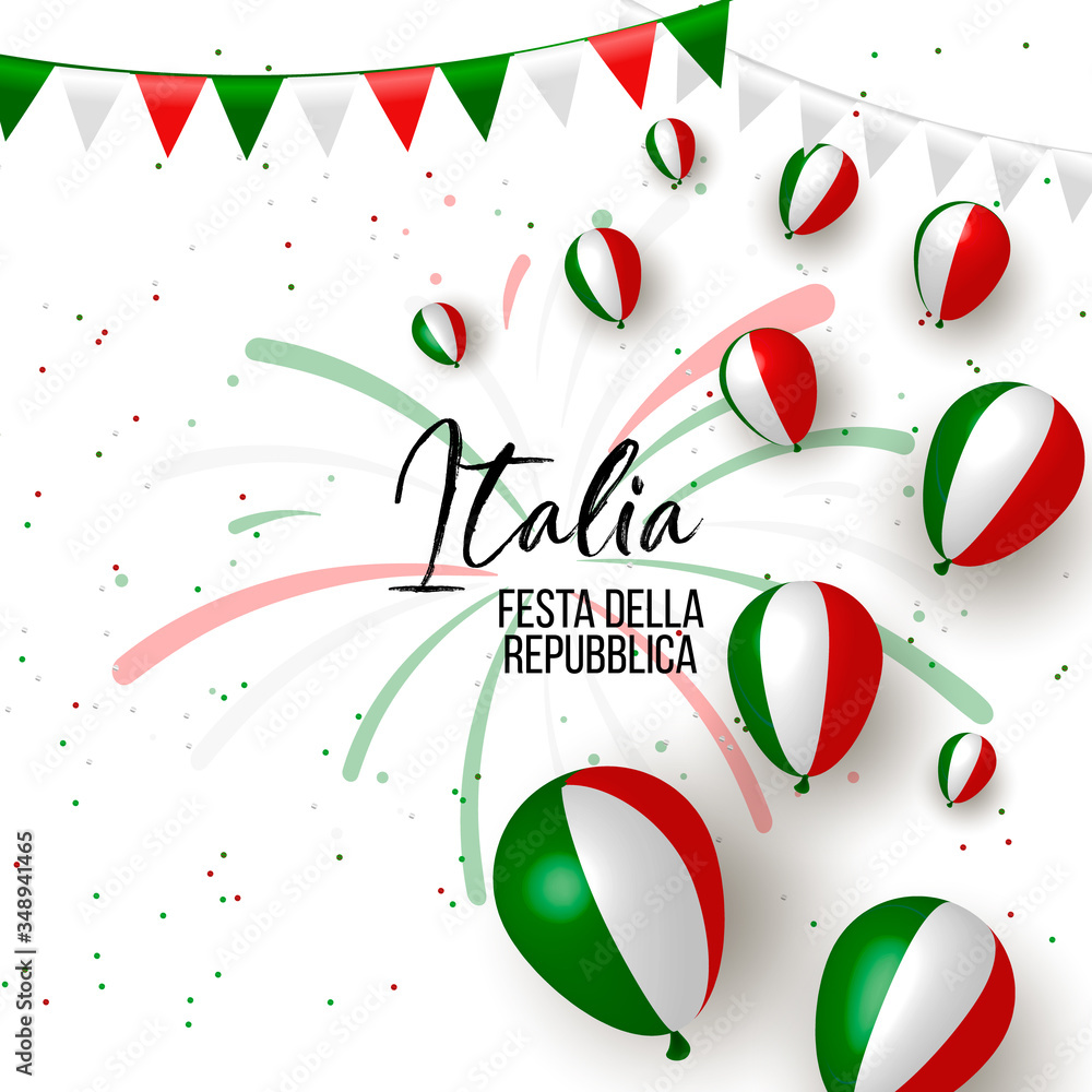 2nd june, Italy Happy republic Day greeting card. Waving italian flags ...