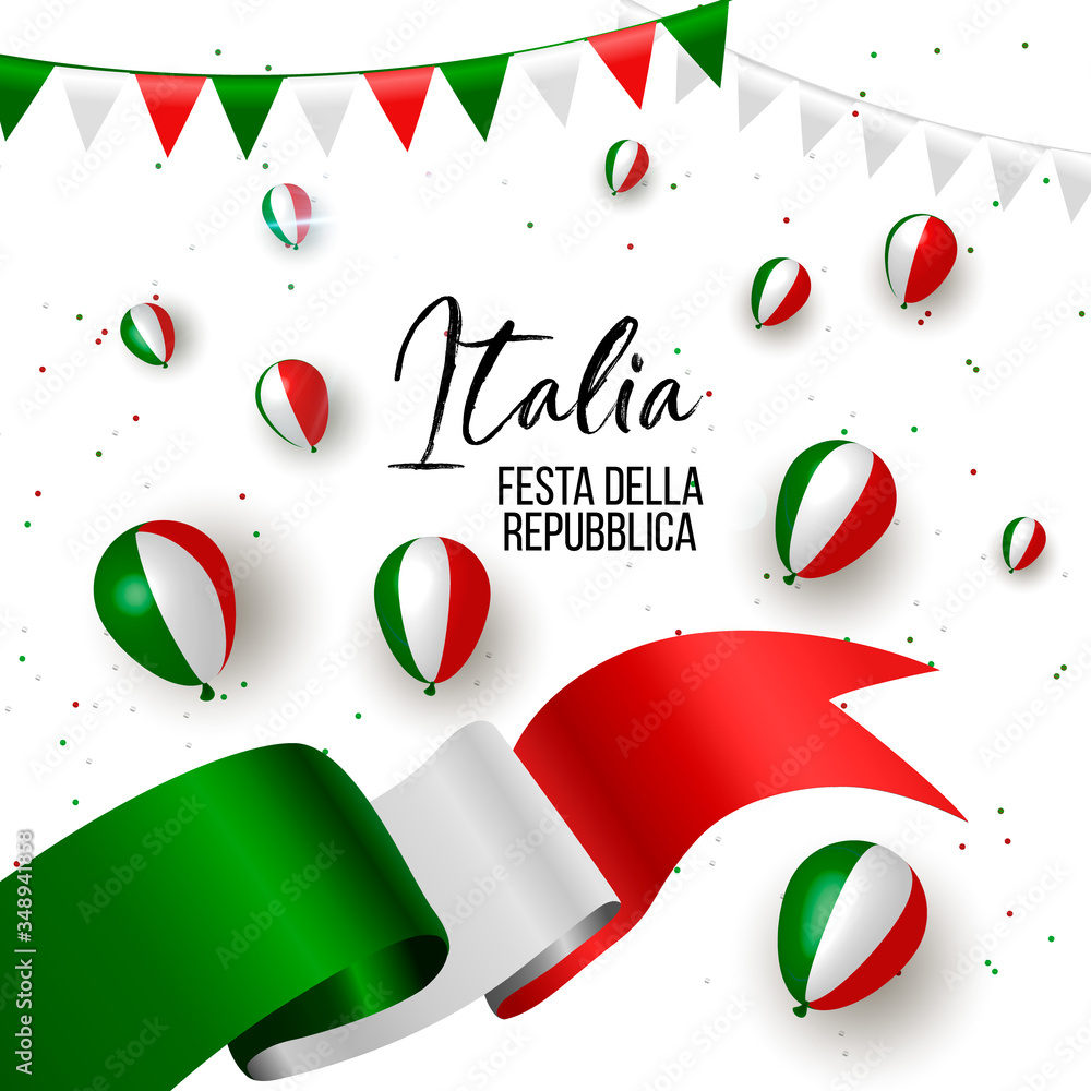 2nd june, Italy Happy republic Day greeting card. Waving italian flags ...