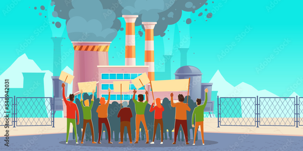 Protest strike against air pollution and climate change. Crowd of ...