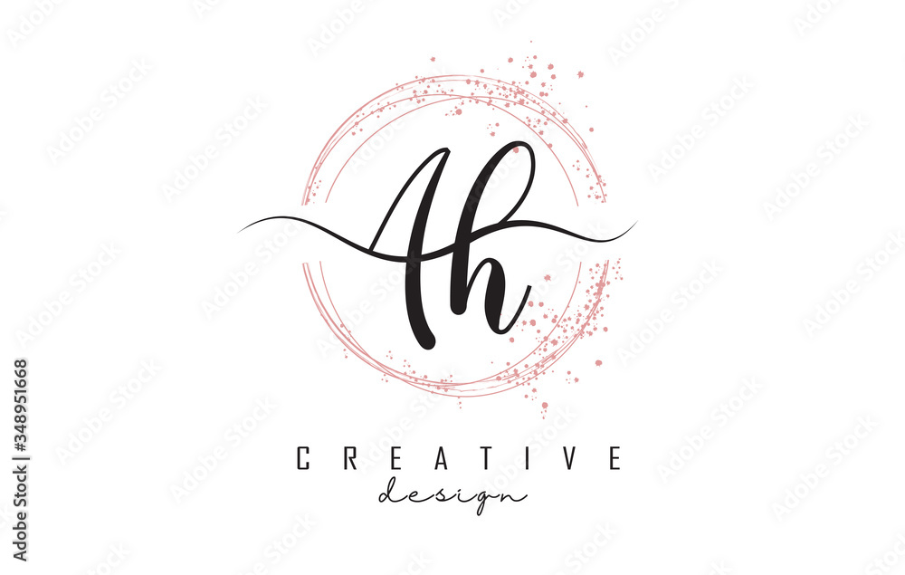 Handwritten AH a h letters logo with dust pink sparkling circles and ...