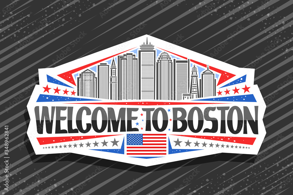 Vector logo for Boston, white decorative badge with line illustration ...
