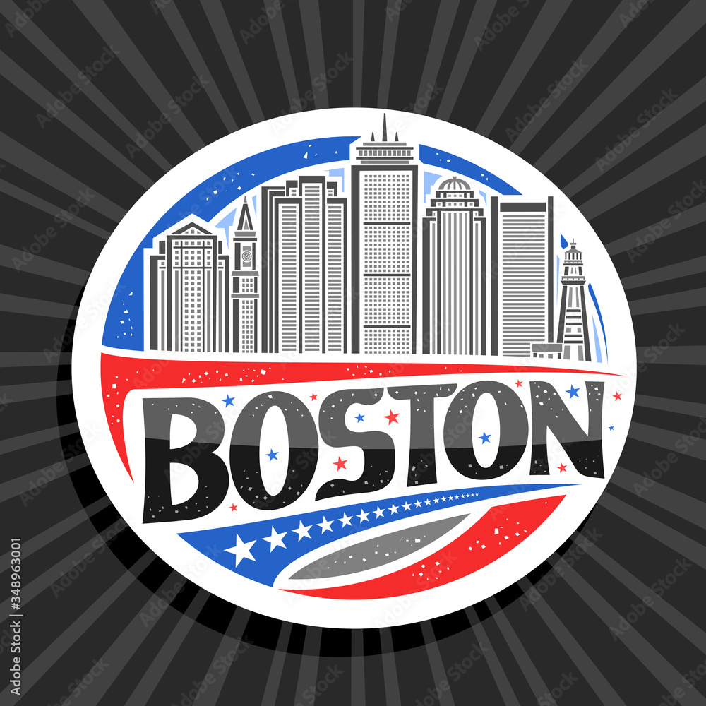 Vector logo for Boston, white decorative round tag with line ...