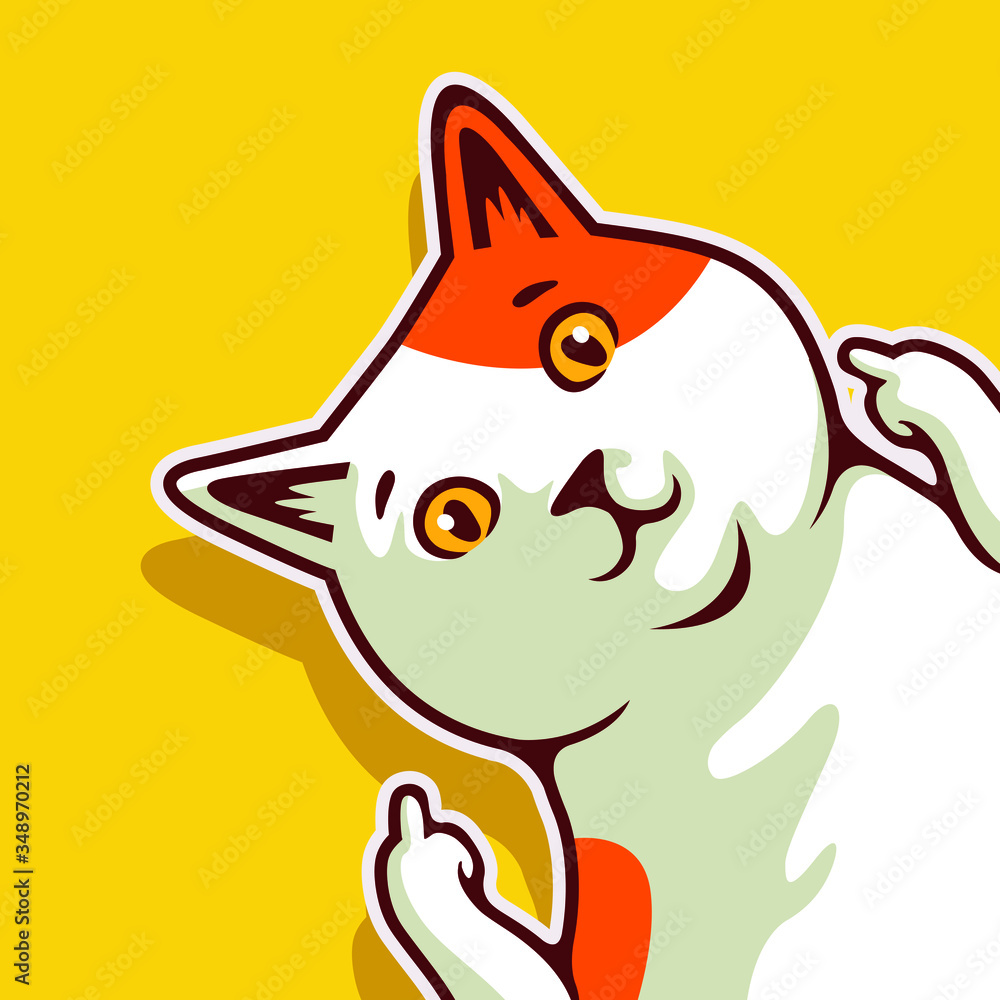 Cute Cat Cartoon Curious Peeking Kitten Showing Middle Finger Sign ...