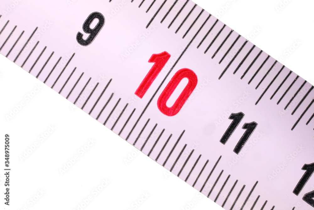 number ten written with red text in a meter with millimeter sign Stock ...