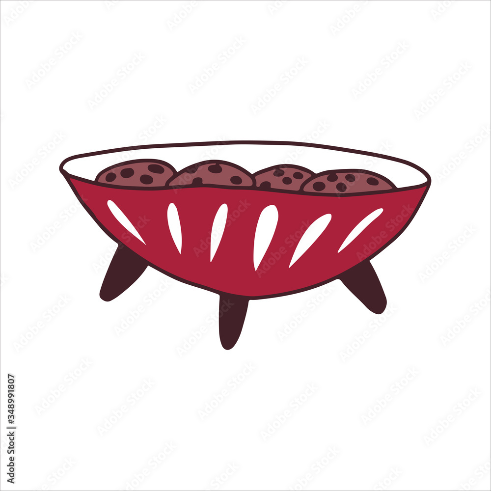 Hand drawn flat cookie bowl illustration. Cartoon vector jar with sweet ...