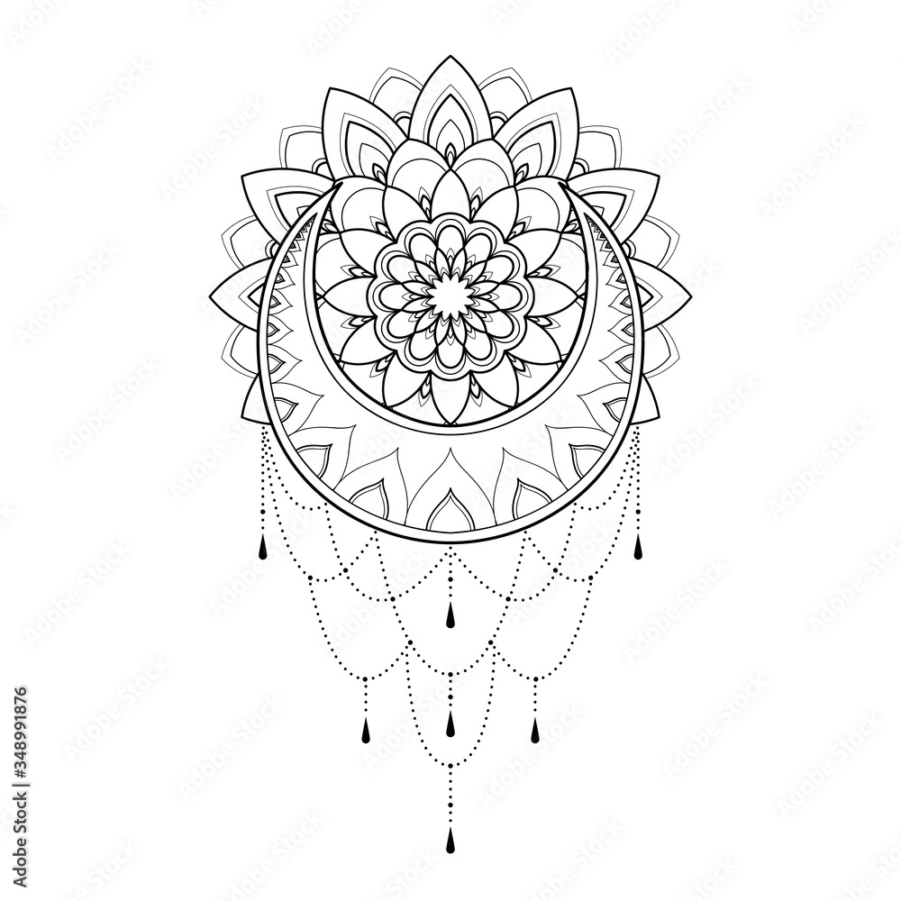 Ethnic mandala with moon and flowers for greeting card, invitation ...