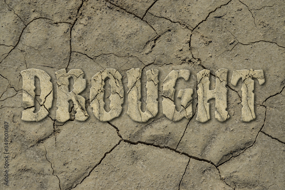 Drought. Lettering word from dry cracked soil on dried ground with ...