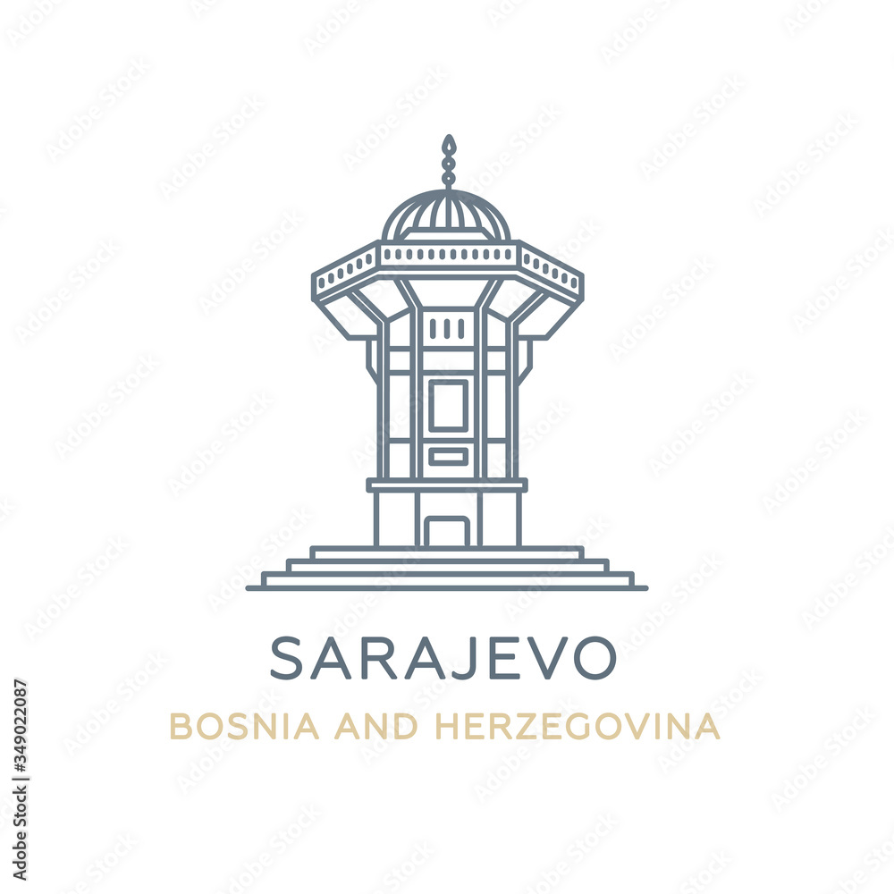 Sarajevo, Bosnia and Herzegovina. Line icon of the city in Southeast ...