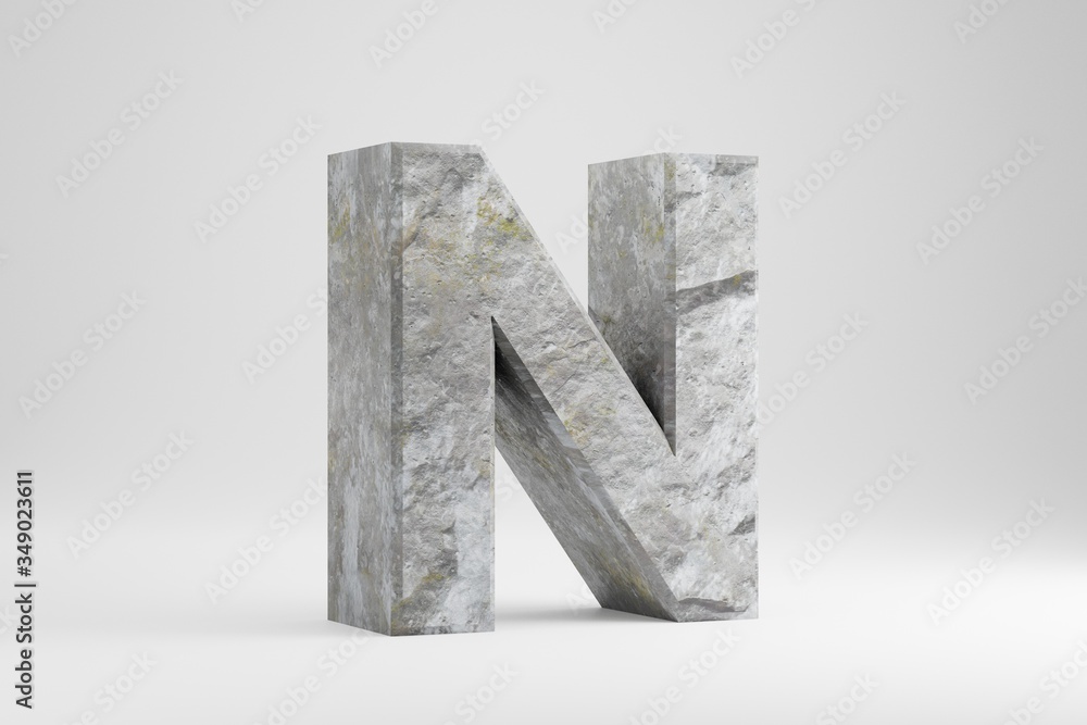 Stone 3d letter N uppercase. Rock textured letter isolated on white ...