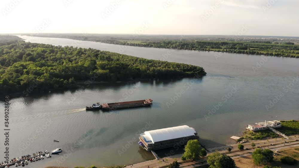 Drone video of confluence of Danube and Sava rivers in Belgrade, Serbia ...