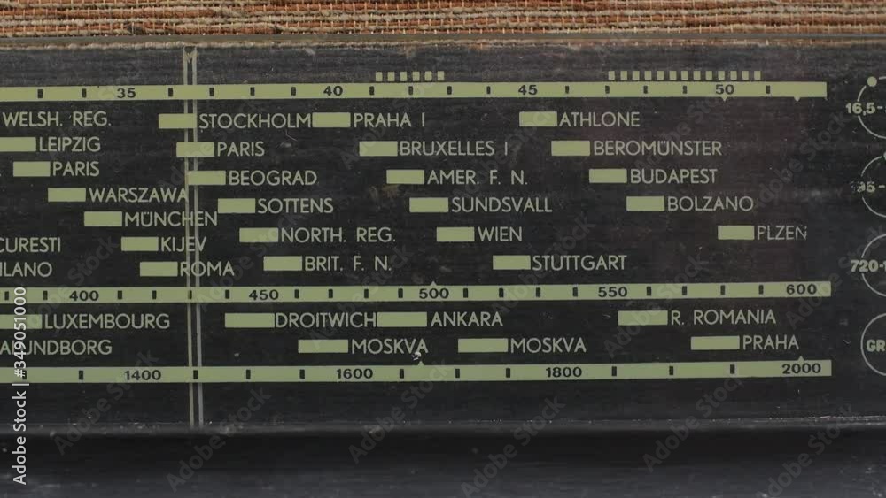 Close up of an retro radio with the marker running through the ...