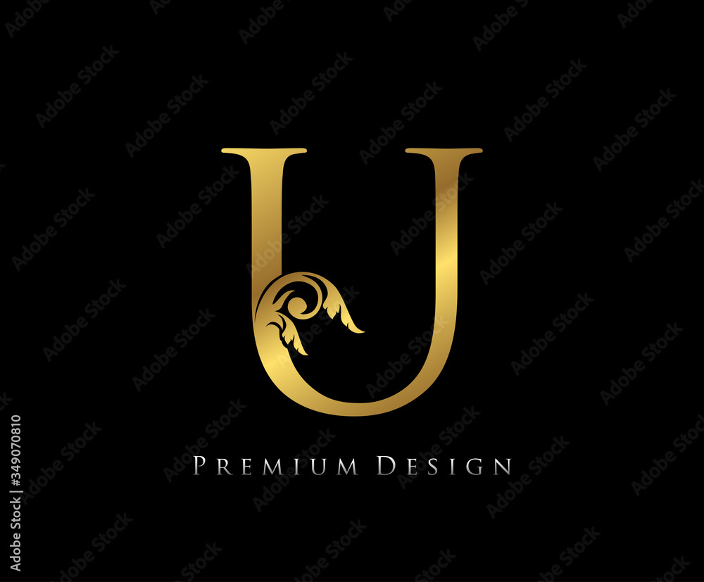 U Letter Luxury Gold Design . Graceful style. Calligraphic beautiful ...